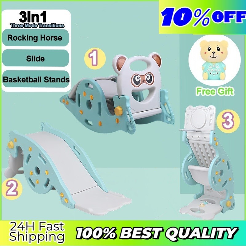 3 in 1 Slide for Kid Playground Childrens Slide with Basketball and ...