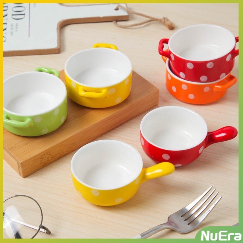 NuEra Ceramic Bowl with Handle Baking Oven Cute Bowl Wave Point Pattern ...