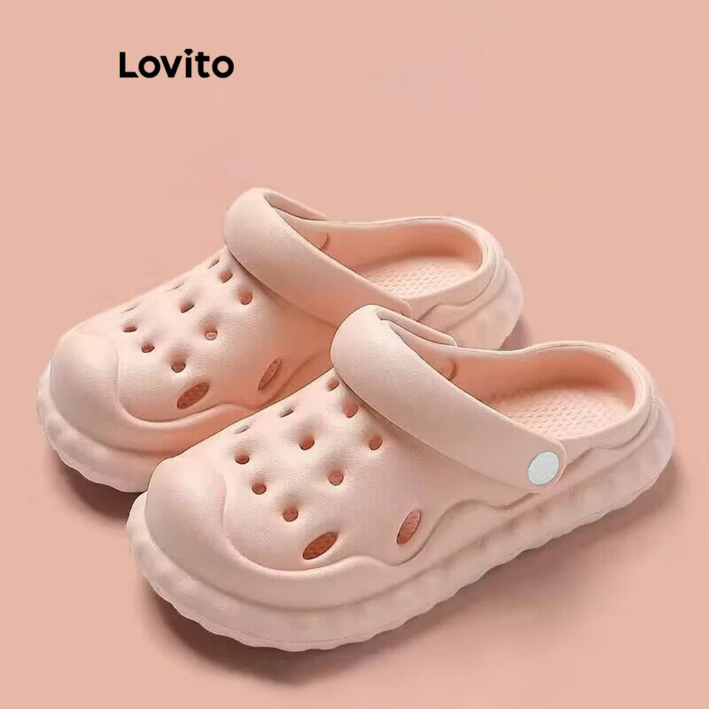 Lovito Women Casual Plain Crocs So Soft Neutral Flat Sandals LFA12706 ...