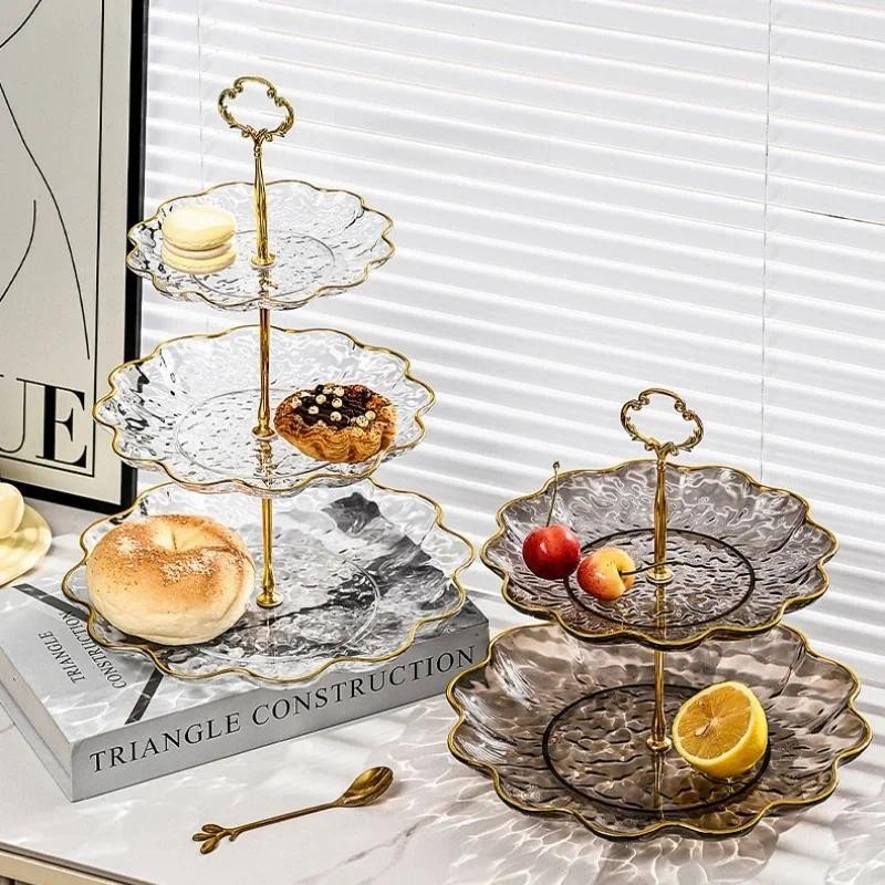 Petal Shaped 3-layer Plastic Snack Tray Afternoon Tea Macaron Bread ...