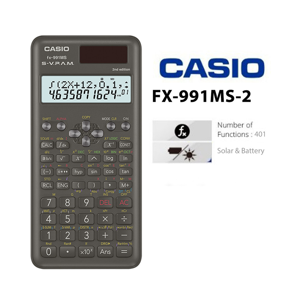 Casio FX-991MS-2 Scientific Calculator Non-programmable Calculator Heavy Duty Original School ...