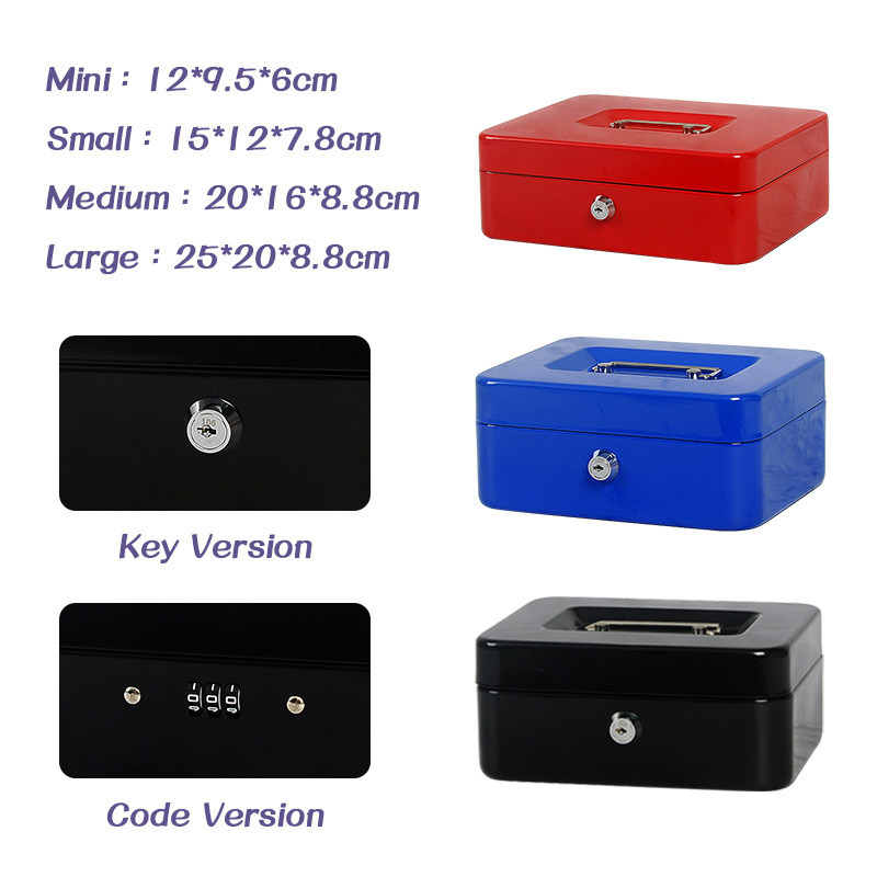 【Ship in 24h】4 Size Cash Box with key Portable Vault Money Box Safe Box ...