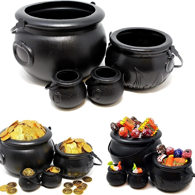 Candy Cauldron Halloween Bucket Witch Basket Plastic Treat Trick Black ...