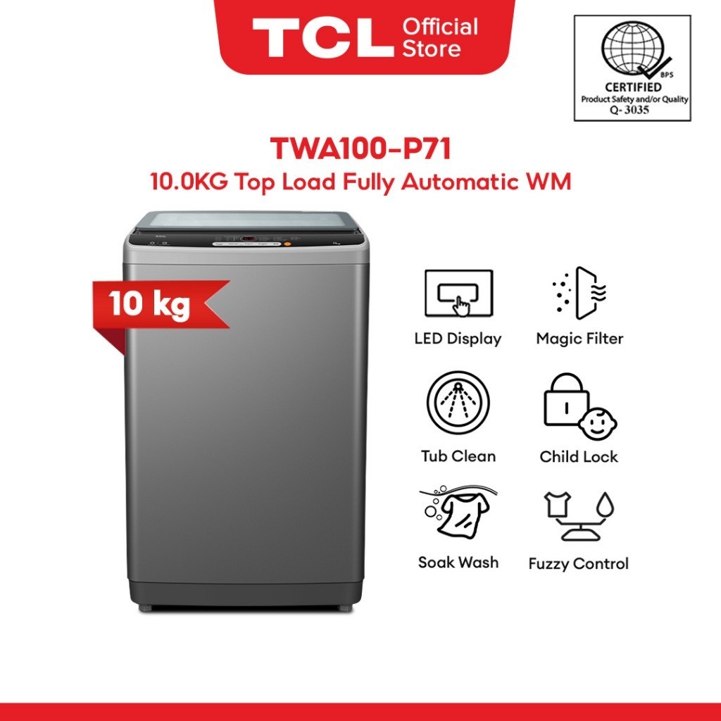 TCL 10KG Inverter Top Load Fully Automatic Washing Machine - TWA100-P71 ...