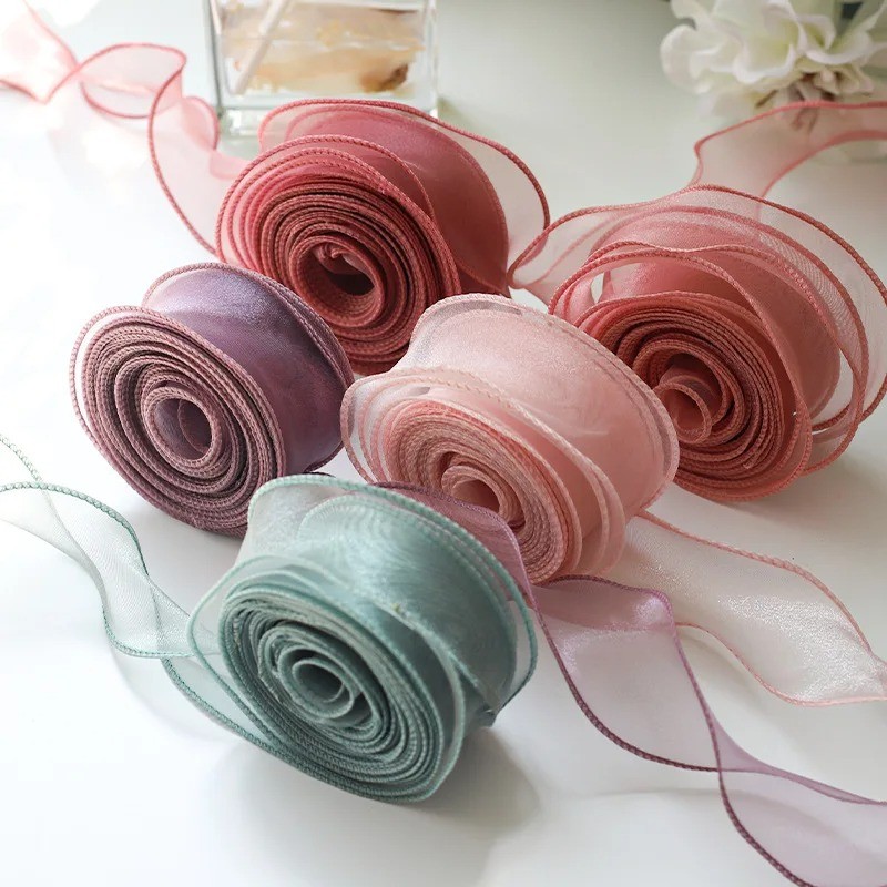 10Yards/Roll Sheer Chiffon Ribbon Organza Satin Ribbons for Gift ...