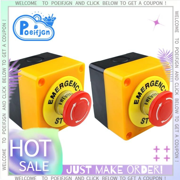 2Pcs Red Mushroom Emergency Stop Shut Off Push Button Switch No + Nc ...