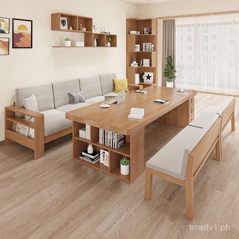 Solid Wood Large Desk Nordic Living Room Log Desk Leisure Area Study ...