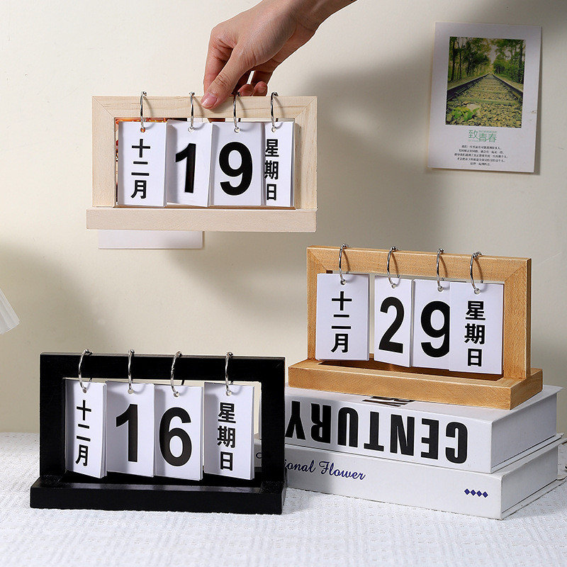Chinese Wooden Page-Flip Calendar Simple Desktop Calendar Ornaments ...