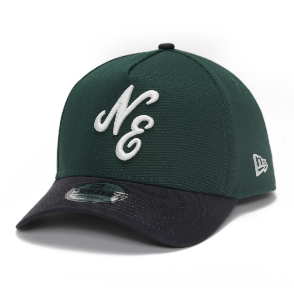 New Era Script Logo Seasonal Dark Green on Navy 9FORTY A-Frame Snapback ...