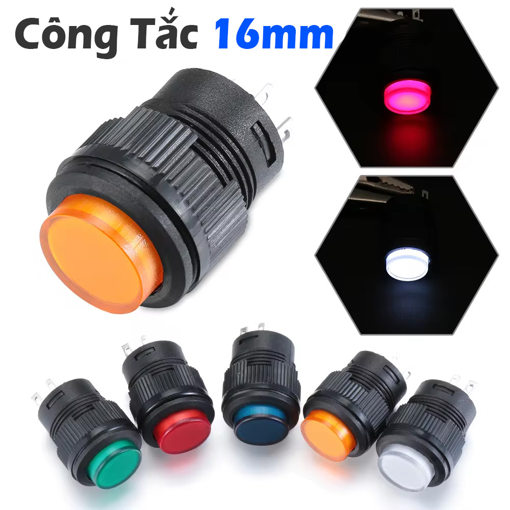 Self-locking push switch, 16mm release push button - LED, Round shape ...