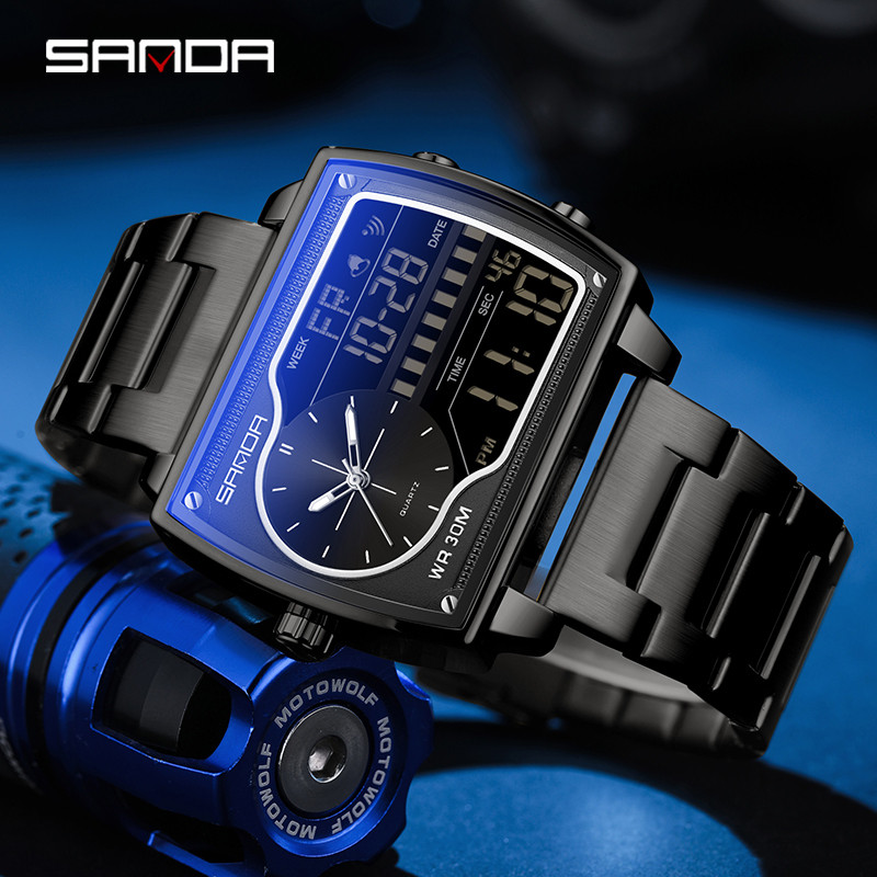 Sanda New Large Dial Dual Display Multi Strap Trendy Business ...