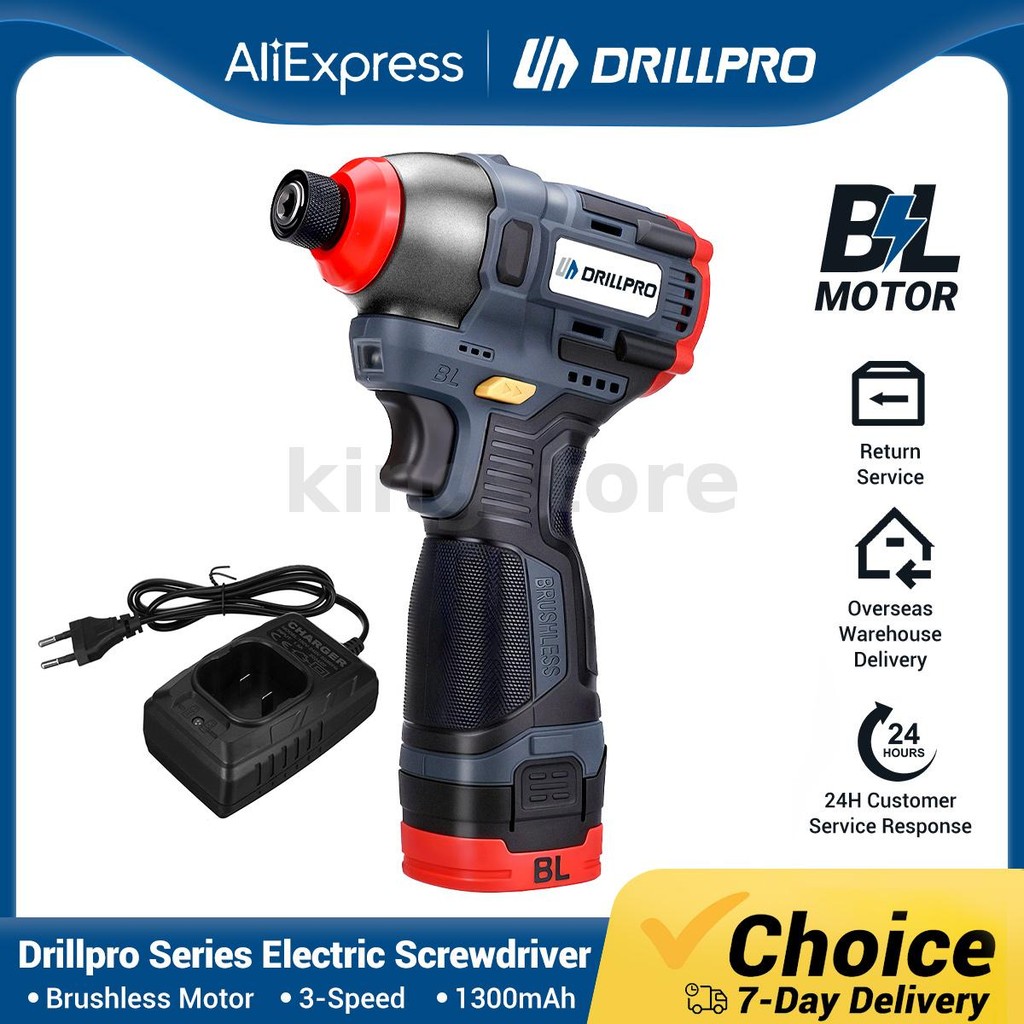 Drillpro Cordless Electric Screwdriver Brushless Motor 3-Speed Adjustment 1300mAh Lithium ...