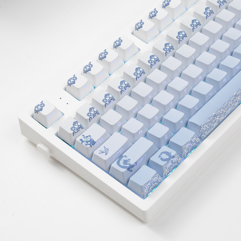 Jkdk Blue White Porcelain Blue Side Engraved Transparent OEM Keycap 68 ...
