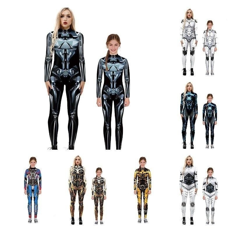 Robot Halloween Skeleton Cosplay Costumes Sexy Slim Jumpsuit for Women ...