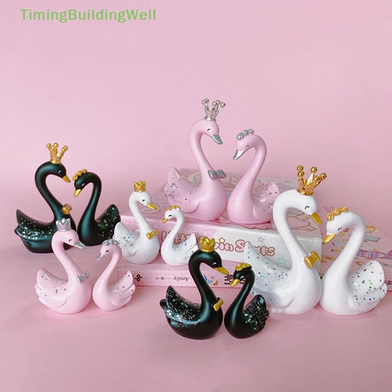 TBPH 1 Pair Resin Swan Statue Figurines Swan Cake Topper Sculpture Cake ...