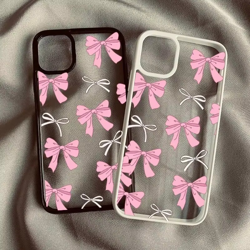Lovely Pink Bow Phone Case For iPhone 11 14 15 16 Pro Max 13 12 16e XR ...