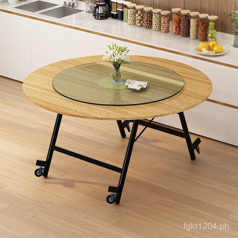 10Large Round Dining Table Simple Movable Round Turntable Home Folding ...