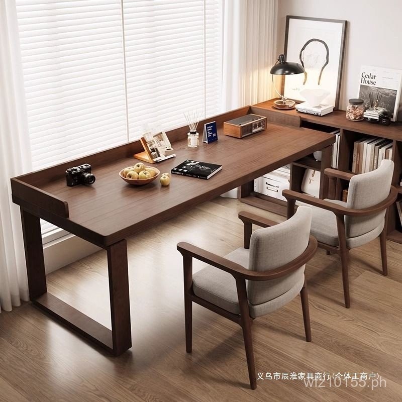 Office Desk Solid Wood Wall-Mounted Study Desk Wooden Double Long Desk ...