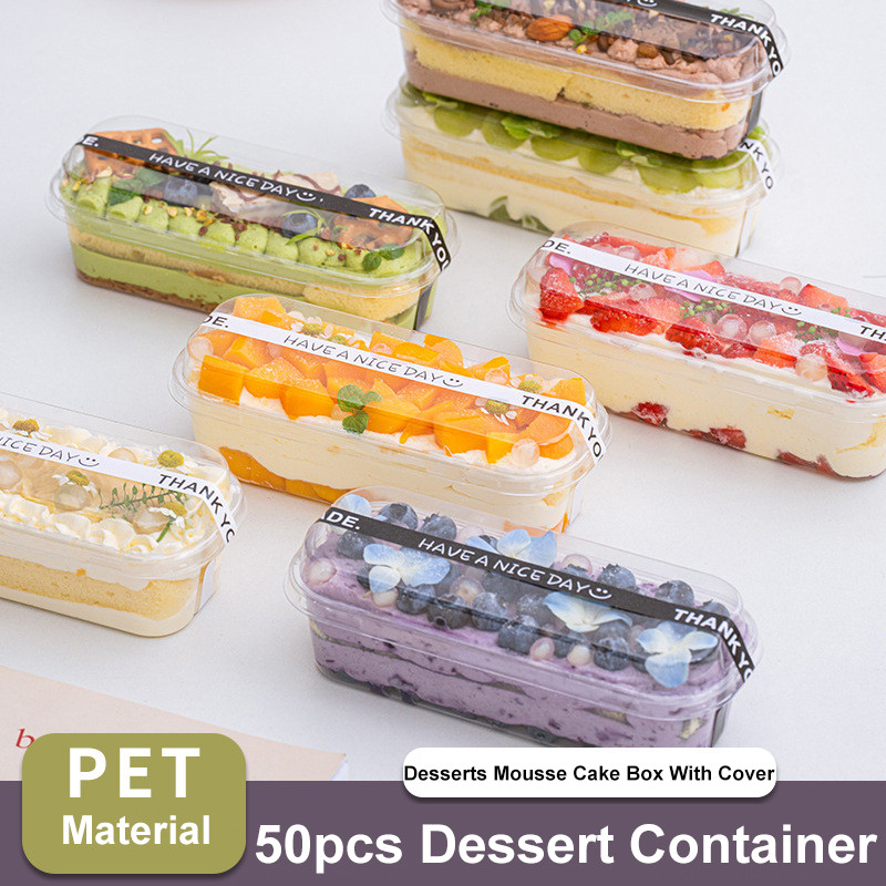 50Pcs Rectangle Mousse Cake Box 300ML Dessert Container Loaf Deli ...