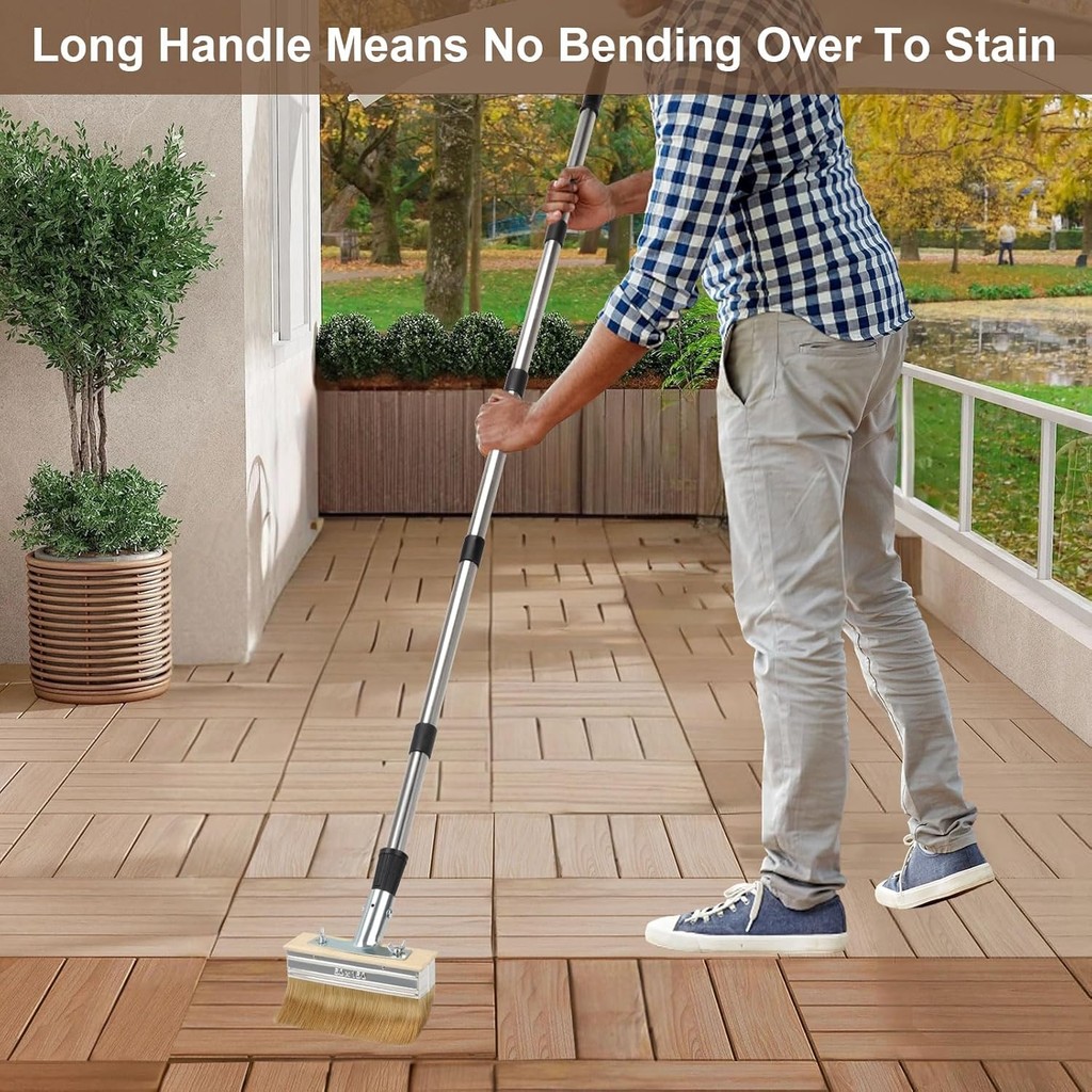 Deck Stain Brush with Long Handle, 59" Extension Pole Deck Stain ...
