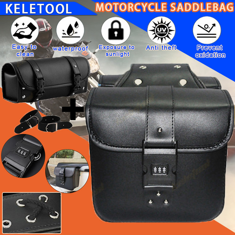 Motorcycle Saddlebags PU Side Storage Fork Tool Lockable Waterproof ...