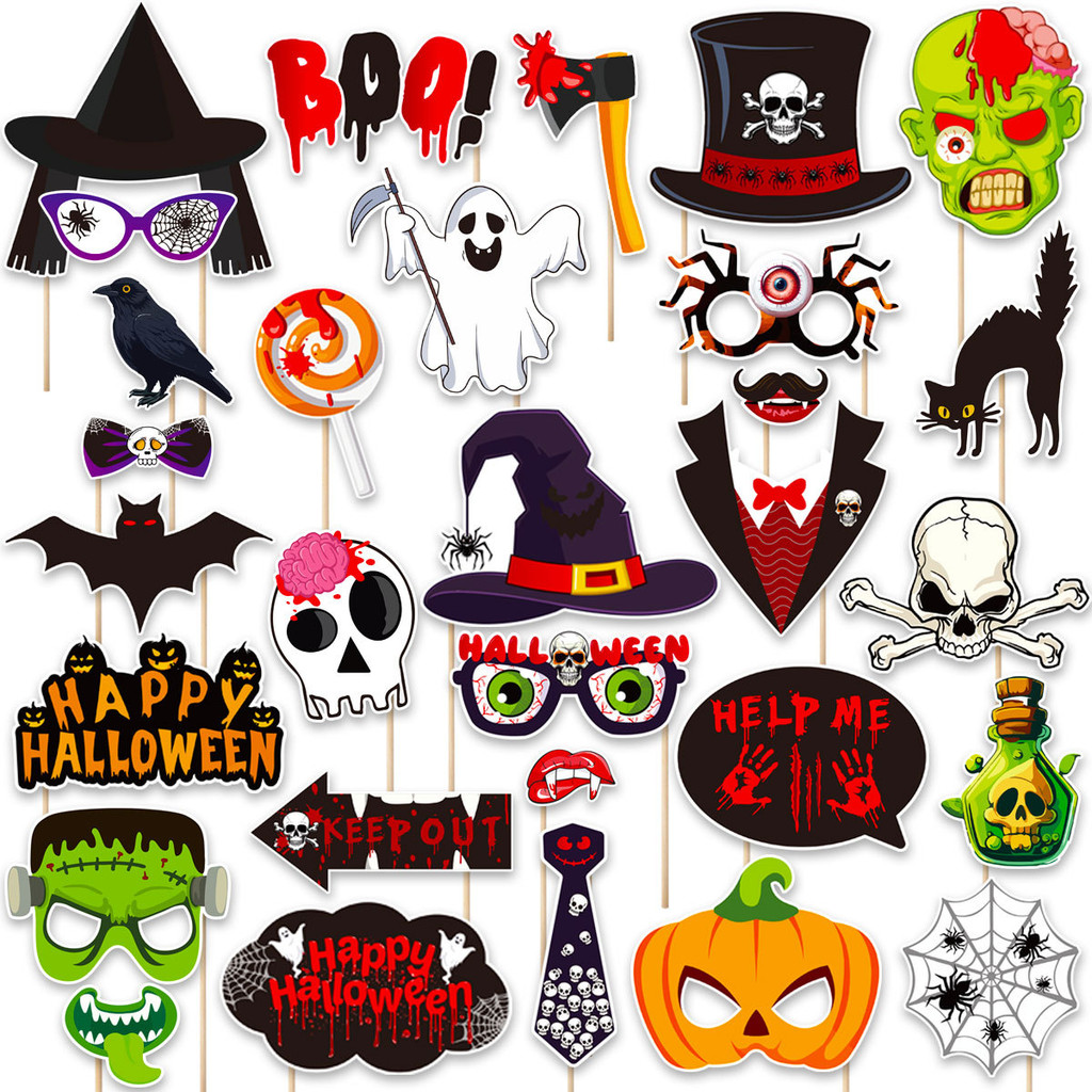 2025 New 30pcs Large Photo Booth Props Halloween Party Supplies with ...