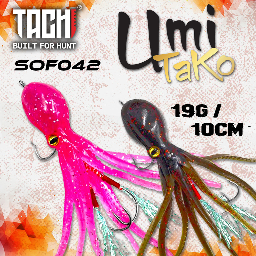TACHI 19g/10cm Octopus Sinking Fishing Lure TPE with Double Hooks Long ...