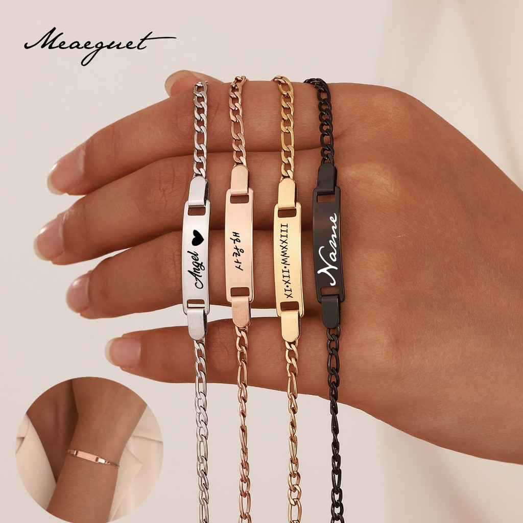 Meaeguet 18K Gold Plated Custom Name ID Plate Bracelet for Women Adult ...