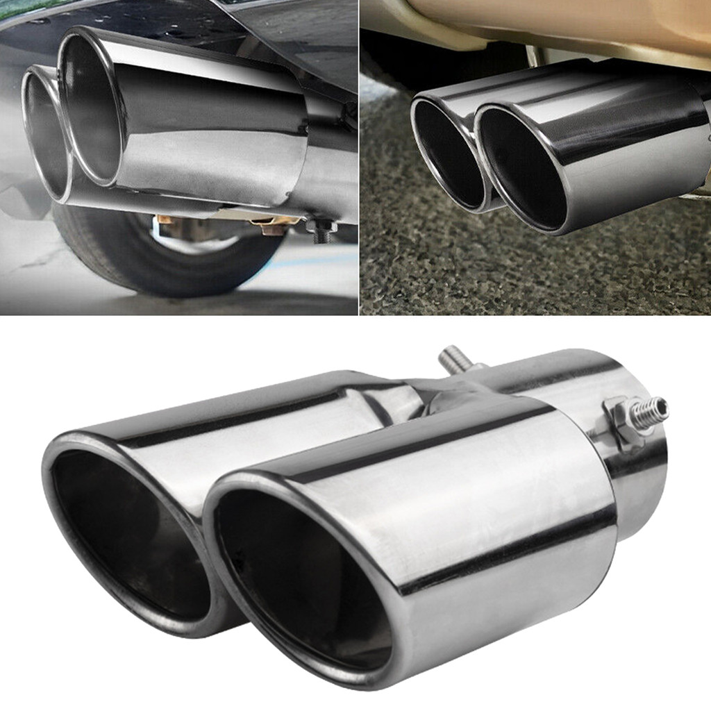 Silver Muffler Tip Dual Outlet Universal Square Exhaust Tip, One Out ...
