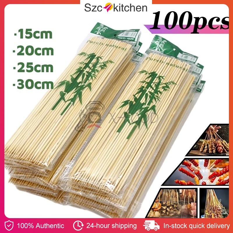 100pcs Bamboo Sticks Disposable Barbecue Fruit Wood Sticks Barbecue ...