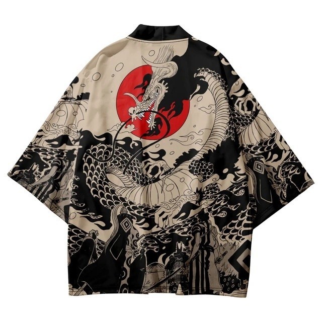 Traditional Samurai Kimono Men Japanese Anime Dragon Print Cosplay ...