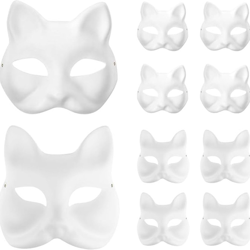 Cat Mask DIY Fox Mask Paintable Blank DIY Halloween Mask Animal Half ...