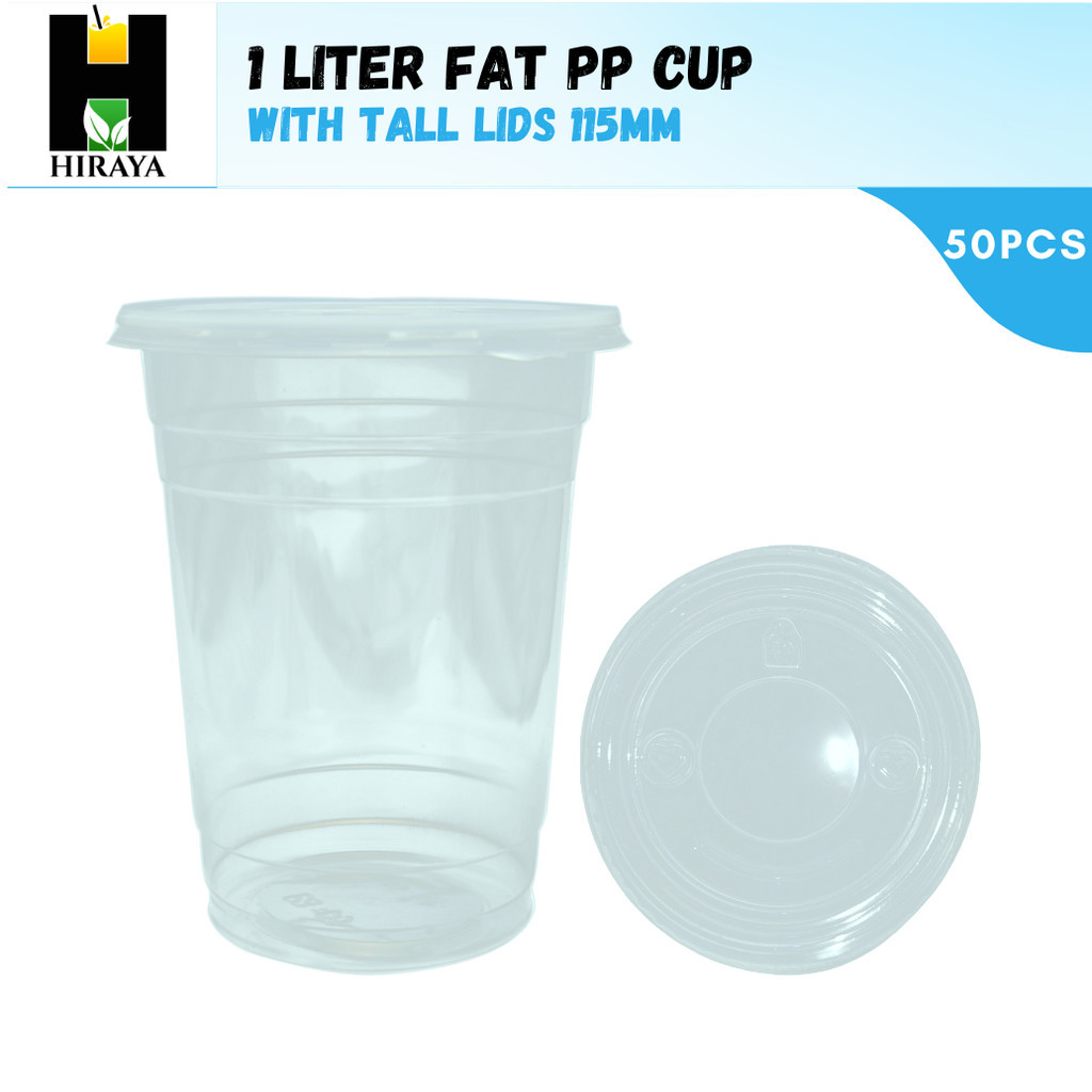 1 LITER FAT PP CUP w/ LIDS (50 pcs/ bundle) Disposable Plastic Cups ...