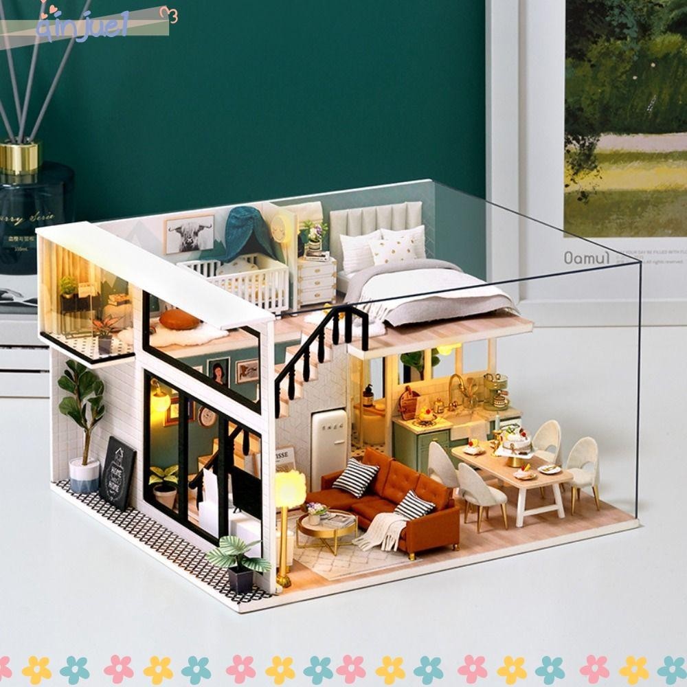 QINJUE1 Doll House Kit, Handmade Assembly Toy Mini Doll House Model ...