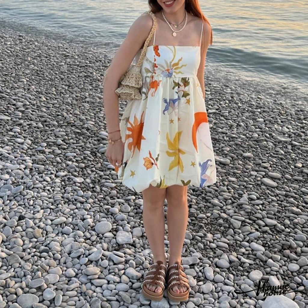 HANNIE House- Women Summer Open Back Pattern Print Peplum Hem Dress ...