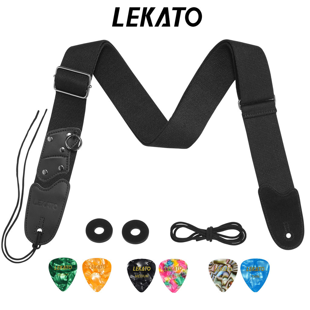 LEKATO LGS-11 Bass Guitar Strap 2" Wide Cotton Black for Electric Bass ...