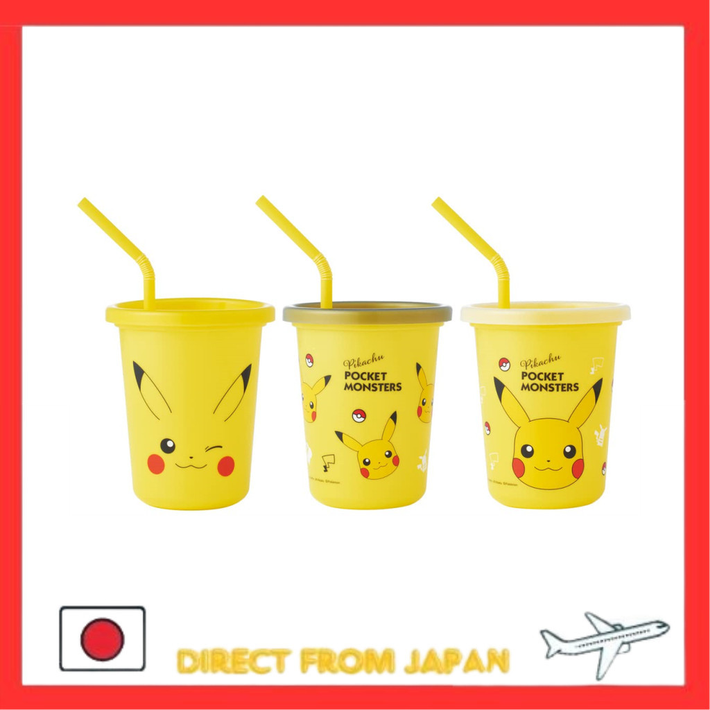 Skater Tumbler with Straw 3 Pieces 320ml Pocket Monster Pikachu Face Made in Japan SIH3ST-A ...