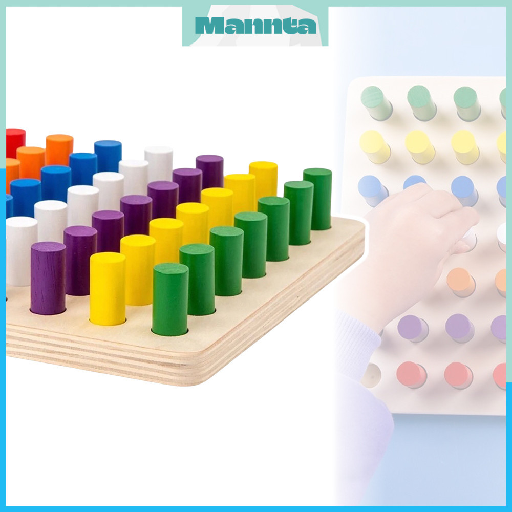 Wooden Pegs Pegboard Toddler Toy Educational Dark Color Sorter Board ...