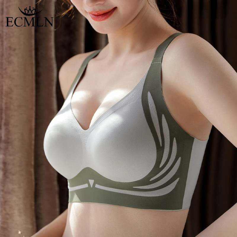 ECMLN Women Seamless Bra Gathering Push-Up Breasts Anti-Sagging Thin Bra No Steel Ring Lifting ...