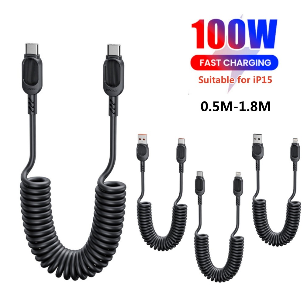 100W 6A Spring Telescopic Fast Charging Cord Type C To Type C for ...