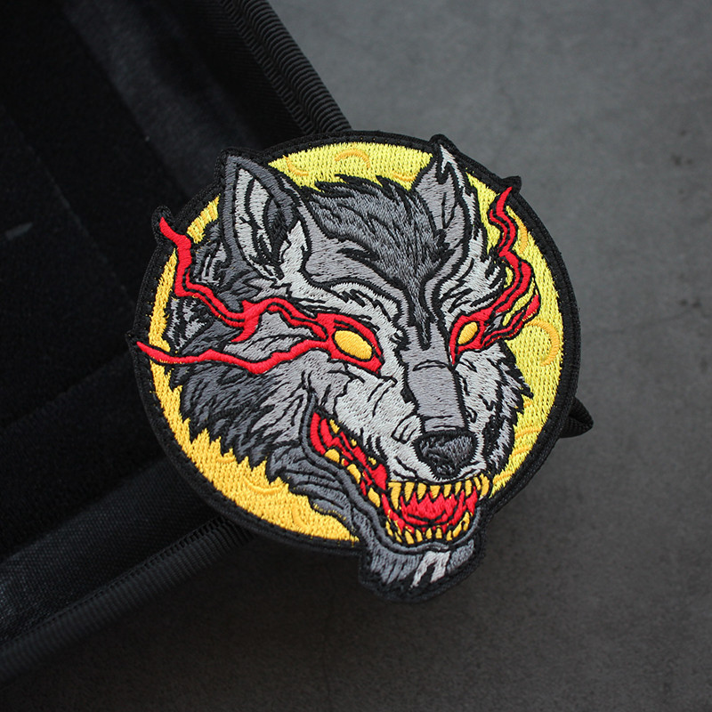 New Design Velcro Armband Full Area Embroidered Wolf Head Badge Creative Morale Badge