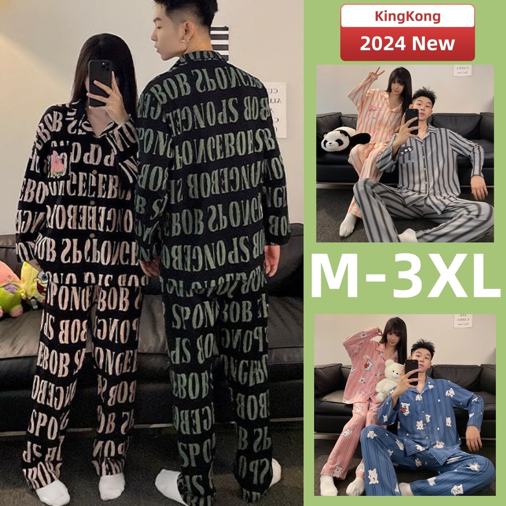 Couple Pyjamas Set Pajamas Women Men Cotton Autumn Winter Long Sleeve ...