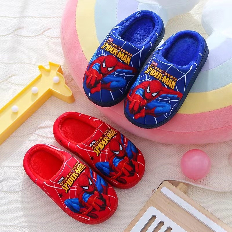 Spiderman Slippers For Kids Boy Cozy Fluffy Bedroom Shoes Children ...
