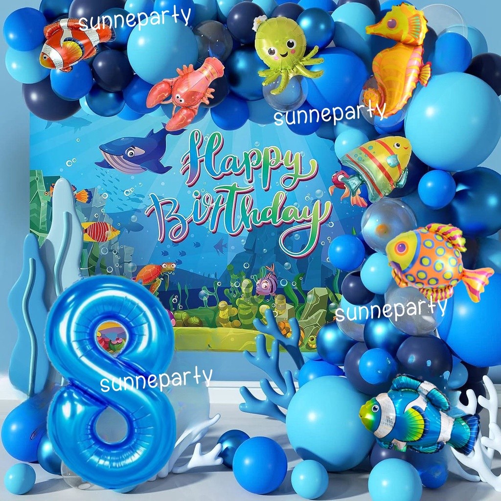 Marine Ocean Theme Balloon Sea Animal Garland Baby Shark Fish Foil ...