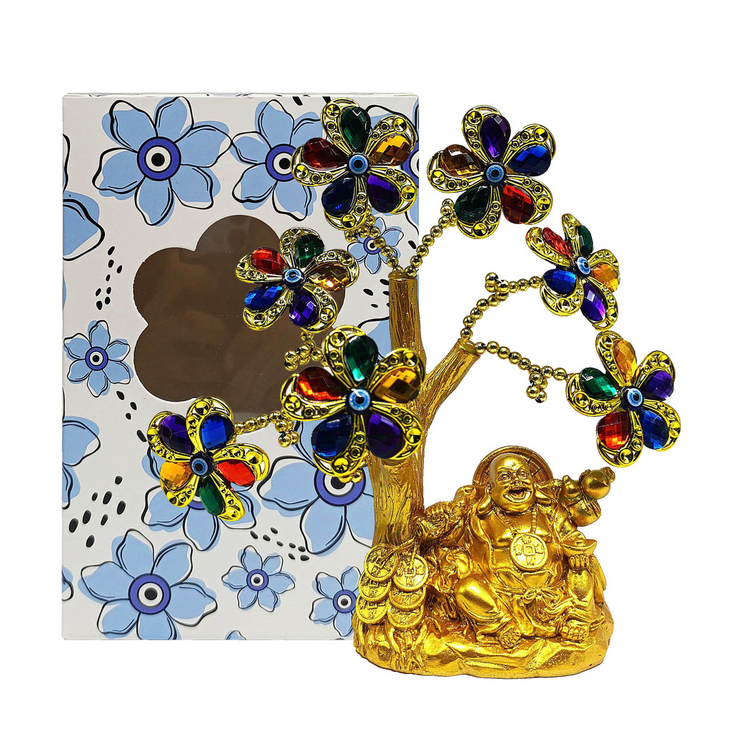 Ziyang FengShui Laughing Buddha Statue with Whlu and Coin Money Flower ...