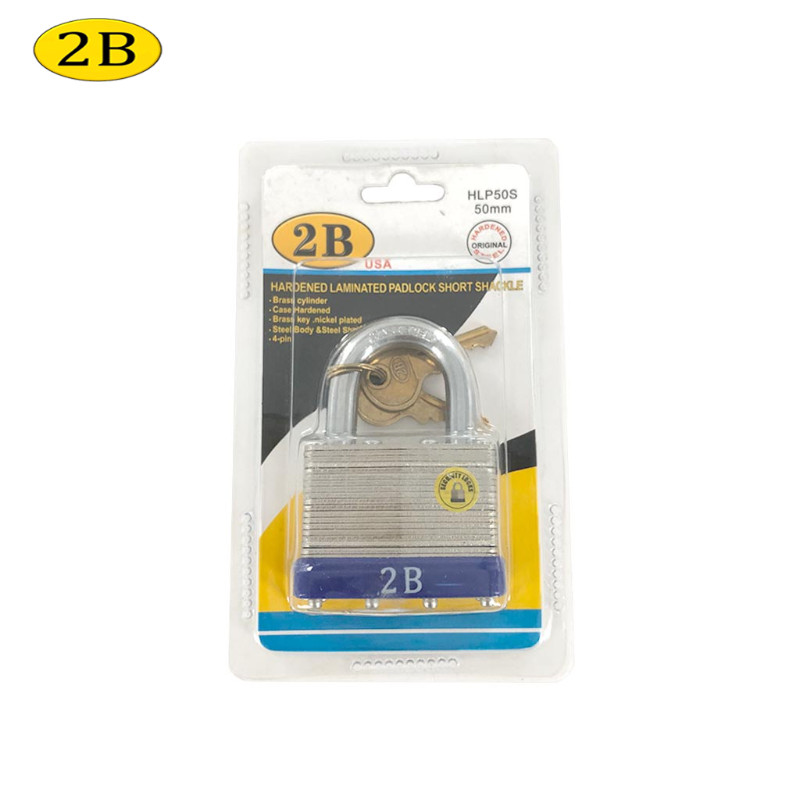 2B 50mm Hardened Laminated Steel Short Shackle Heavy Duty Padlock Keyed ...
