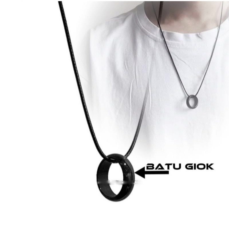 HITAM Black ROPE NECKLACE STAINLESS TITANIUM RING PENDANT - CJR ...