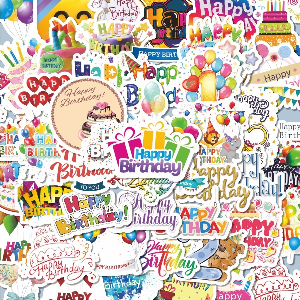 100PCS Cute Stickers with Happy Birthday Writing/Happy Birthday Aesthetic Stickers Waterproof ...