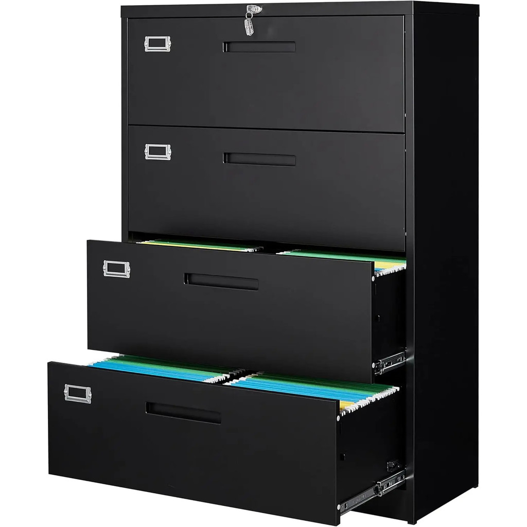 Lateral File Cabinet With Lock, 4 Drawer Large Metal Filing Cabinet ...