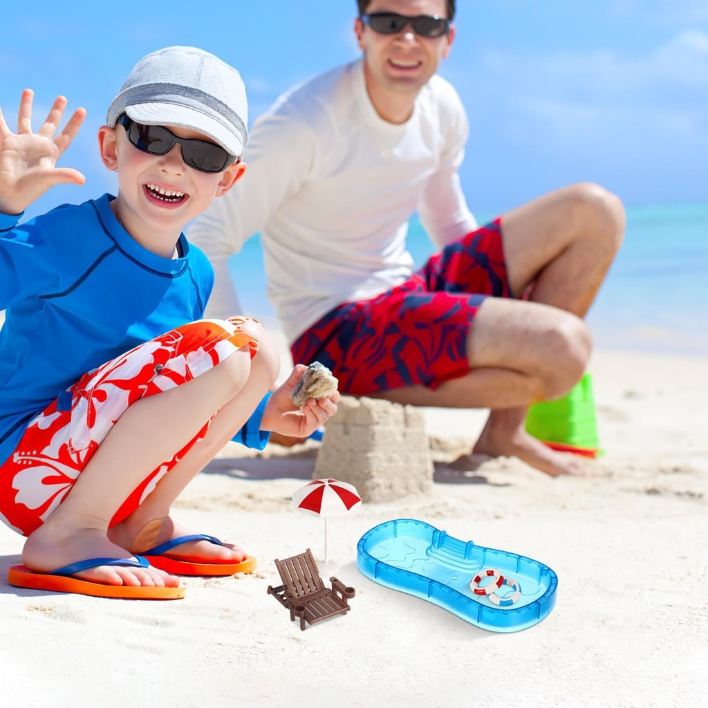 Garneck 1 Set Miniature Dollhouse Pool with Swim Ring Beach Chair ...